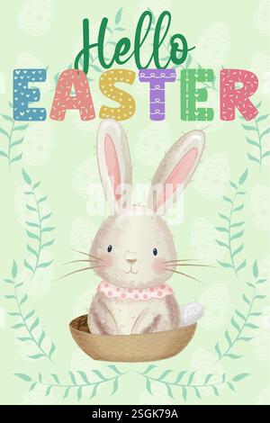 Hello spring, Easter holiday basket with eggs Stock Vector Image & Art ...