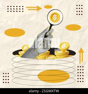 coins money with magnifying glass vector illustration design Stock ...