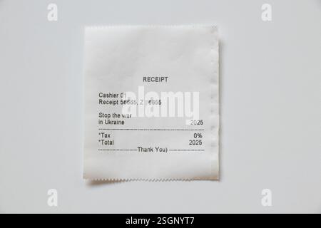 A receipt from a store with the text Stop the war in Ukraine and ...