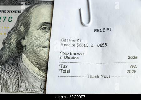 A receipt from a store with the text Stop the war in Ukraine and ...