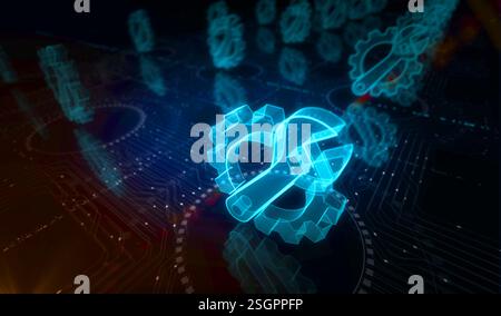 Management setting gear and maintenance fixing 3d symbol over man hand ...