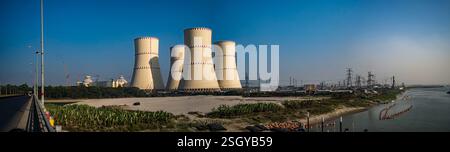 Cooling towers of Ruppur Nuclear power Plant, Bangladesh. View from the ...