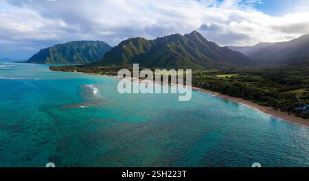 Aerial View of Ko olau Mountain Range and Winding Road in Oahu Stock ...