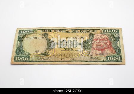 1000 sucres banknote, Rumiñawi (Inca warrior), Ecuador, South America ...