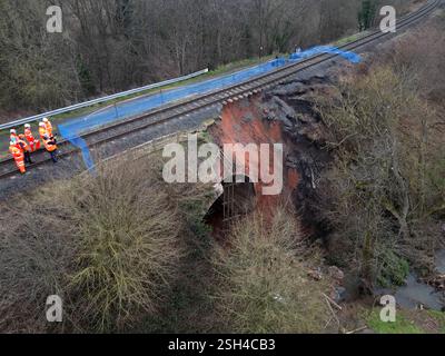 Network Rail engineers inspecting the January 2025 major landslip and ...