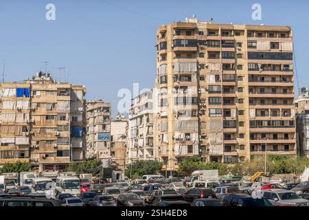 The street of southern Beirut, the capital of Lebanon, with the people ...