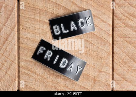 black Friday - text in wooden letters on blackBoard. Copy space Stock ...