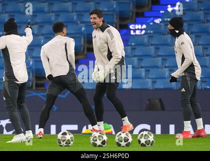 Thibaut Courtois and Kylian Mbappe of Real Madrid CF during the LALIGA ...