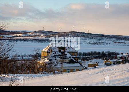 View of the new residential area by Luossavaara with low standing sun ...