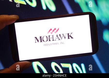 In this photo illustration, the Mohawk Industries logo is seen ...