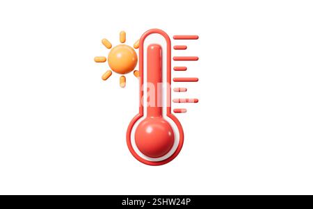 Cartoon thermometer and sun, summer high temperature, 3d rendering. 3d ...