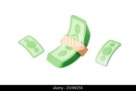 Cartoon paper bills stack, flying banknotes, 3d rendering. 3d ...