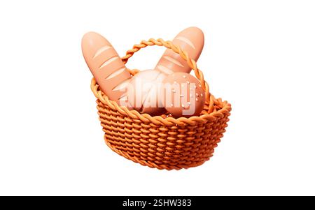 Cartoon kinds of breads with white background, 3d rendering. 3d ...