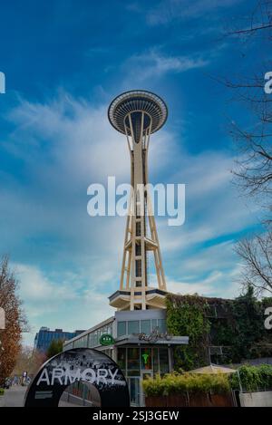 The iconic Seattle Space Needle framed by Chihuly glass at the Chihuly ...