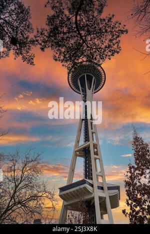 The iconic Seattle Space Needle framed by Chihuly glass at the Chihuly ...