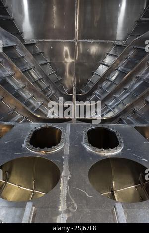 Shipbuilding Industry. Aluminium hull of a super sailing yacht being ...