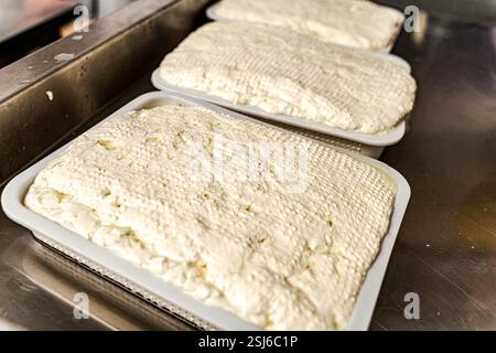 Maturation of Italian mozzarella cheese. Close-up. High quality photo ...