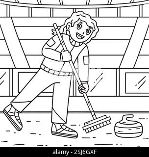 Female Curler Sweeping Coloring Page Illustration Stock Vector Image ...