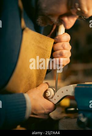 Cremona, Italy February 6th 2025 Maestro Liutaio Luca Tenore Skilled ...