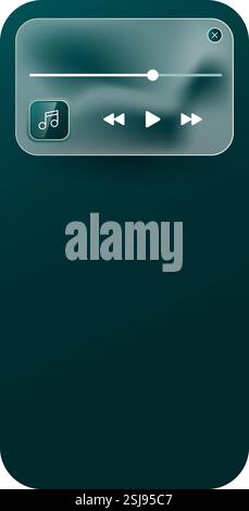 Glassmorphism ui design of music application. Mobile ui kits. Frosted acrylic mobile app vector ...