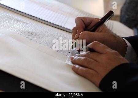 Torah scribe copying the Torah Stock Photo - Alamy
