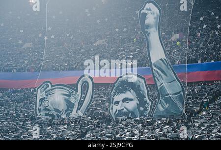 FCSB fans display a Helmut Duckadam tifo prior to the UEFA Europa ...