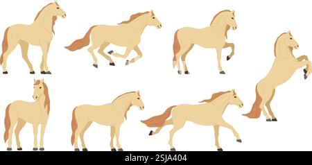 Horse animation. Cartoon horses running gait movements animate frames ...