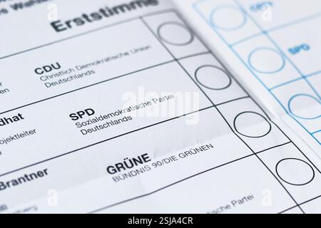 Germany - February 2025: Close up of ballot paper for German federal ...