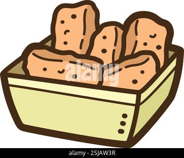 Chicken Nuggets - Drawing vector illustration, black and white colors ...