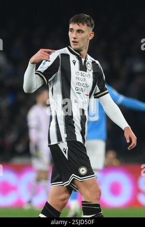 Lorenzo Lucca of SSC Napoli gestures during the Serie A football match ...