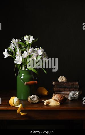 Still life with snail and flowers, painting by Josef Lauer (1818 - 1881 ...