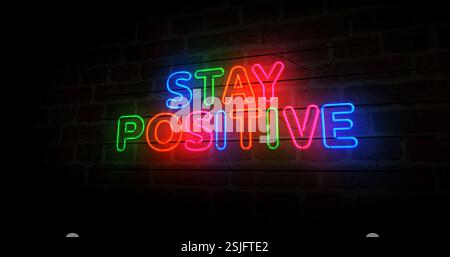 Stay positive motivation slogan neon symbol. Humor and happy mood light ...
