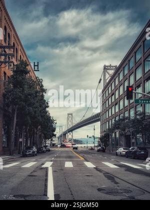 The iconic San Francisco-Oakland Bay Bridge stands tall against a ...