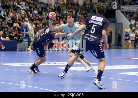 Johannes Golla (SG Flensburg-Handewitt) looks on during the handball ...