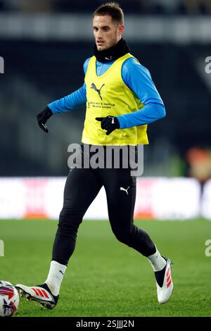 Derby County's Jerry Yates warming up prior to kick-off before the Sky ...