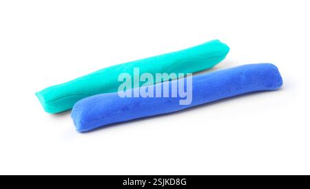 Turquoise and blue play dough on white background, top view Stock Photo ...