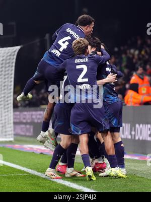 Joël Piroe #7 of Leeds United celebrates his goal with Georgina Rutter ...