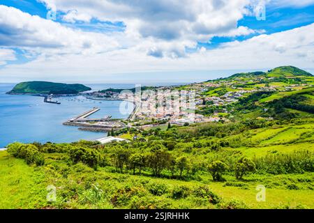 View of Horta port from Nossa Senhora da Conceicao viewpoint on coast ...