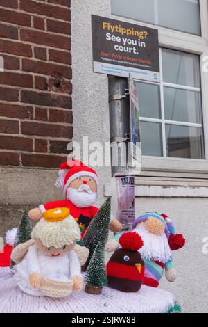 England, Kent, Dover, Red Postbox Knitted Topper depicting Winter Scene ...