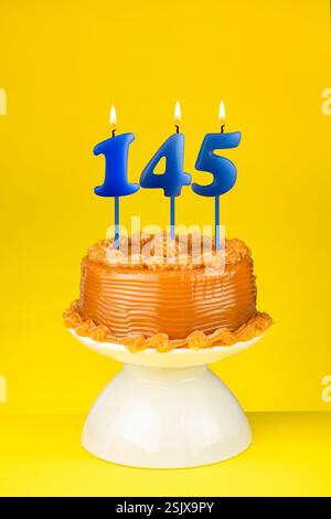 Birthday card with candle number 145 - Vanilla cake in orange ...