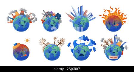 Earth hurt retro mascot in collage hand. Sick planet cartoon character ...
