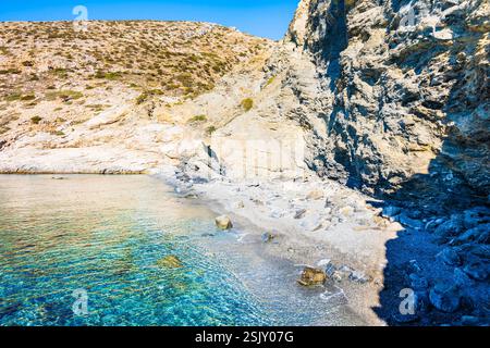View of Mouros bay and beach with crystal clear azure sea water ...