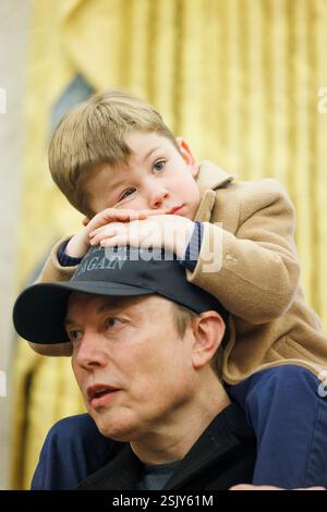 Elon Musk is seen in the Oval Office at the White House Feb. 13, 2025 ...