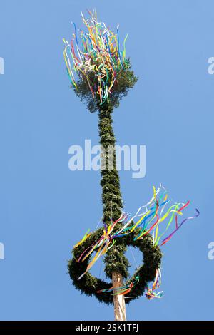 Decorated Maypole In Front Of Blue Sky. May Day Customs And Tradition ...