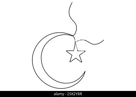 Continuous editable line drawing of moon and stars. One line drawing ...