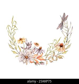 Bright fall composition with dried plants watercolor illustration ...