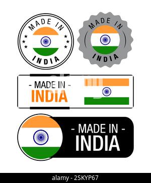 Set of Made in India seal, product tag label sign, sticker quality ...