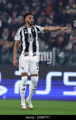 Lloyd Kelly of Juventus FC gestures at the end of the UEFA Champions ...
