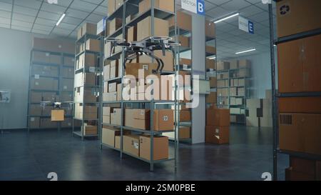 Logistics Distribution Center: UAV Drones Carrying and Delivering ...