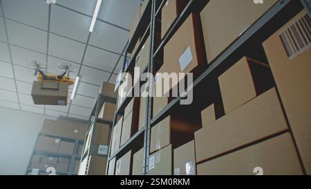 Logistics Distribution Center: UAV Drones Carrying and Delivering ...